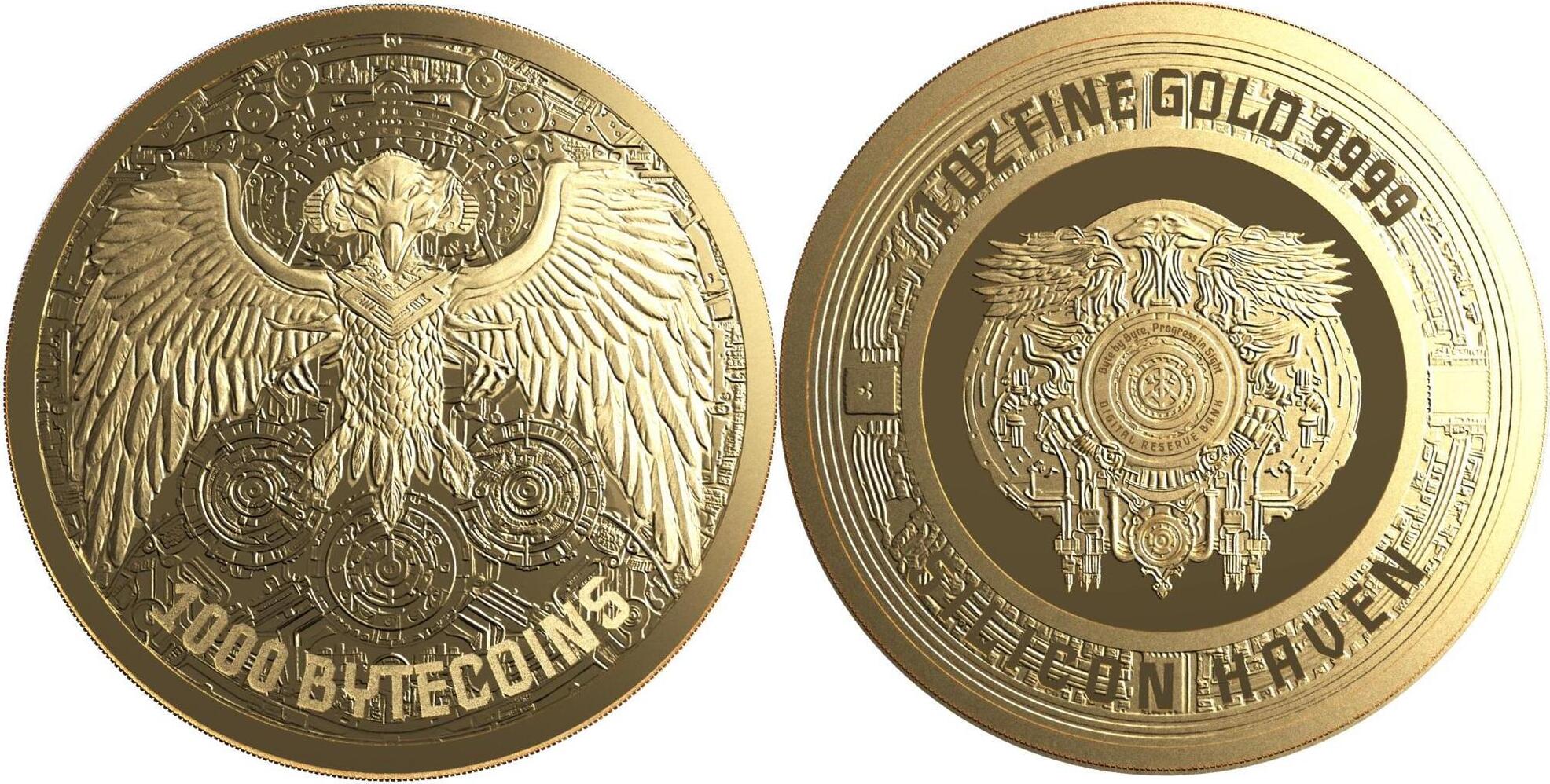 SILICON HEAVEN 1 Oz Gold Coin 1000 Bytecoins Silicon Heaven 2024 PL ...