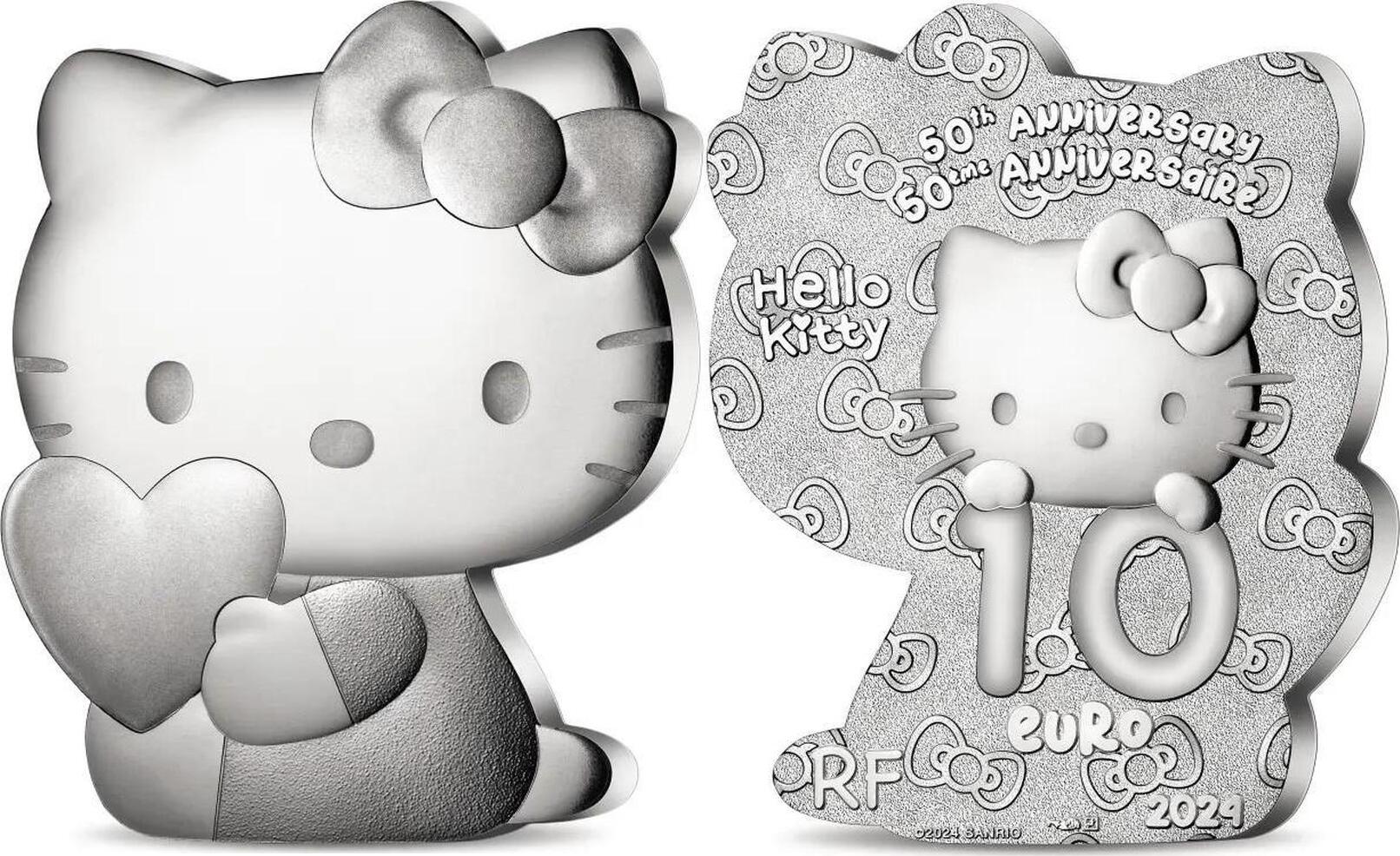 10 Euro HELLO KITTY 50th Anniversary Silver Coin 10€ Euro France 2024 ...