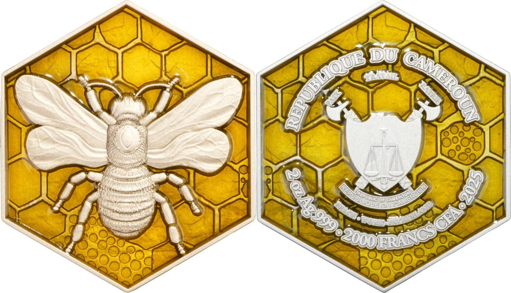 HONEY BEES 2 Oz Silver Coin 2000 Francs Cameroon 2025 Antique Finish | MA-Shops