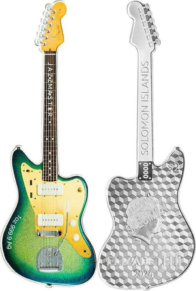 2 Dollars FENDER JAZZMASTER Guitar 1 Oz Silver Coin 2$ Solomon Islands ...