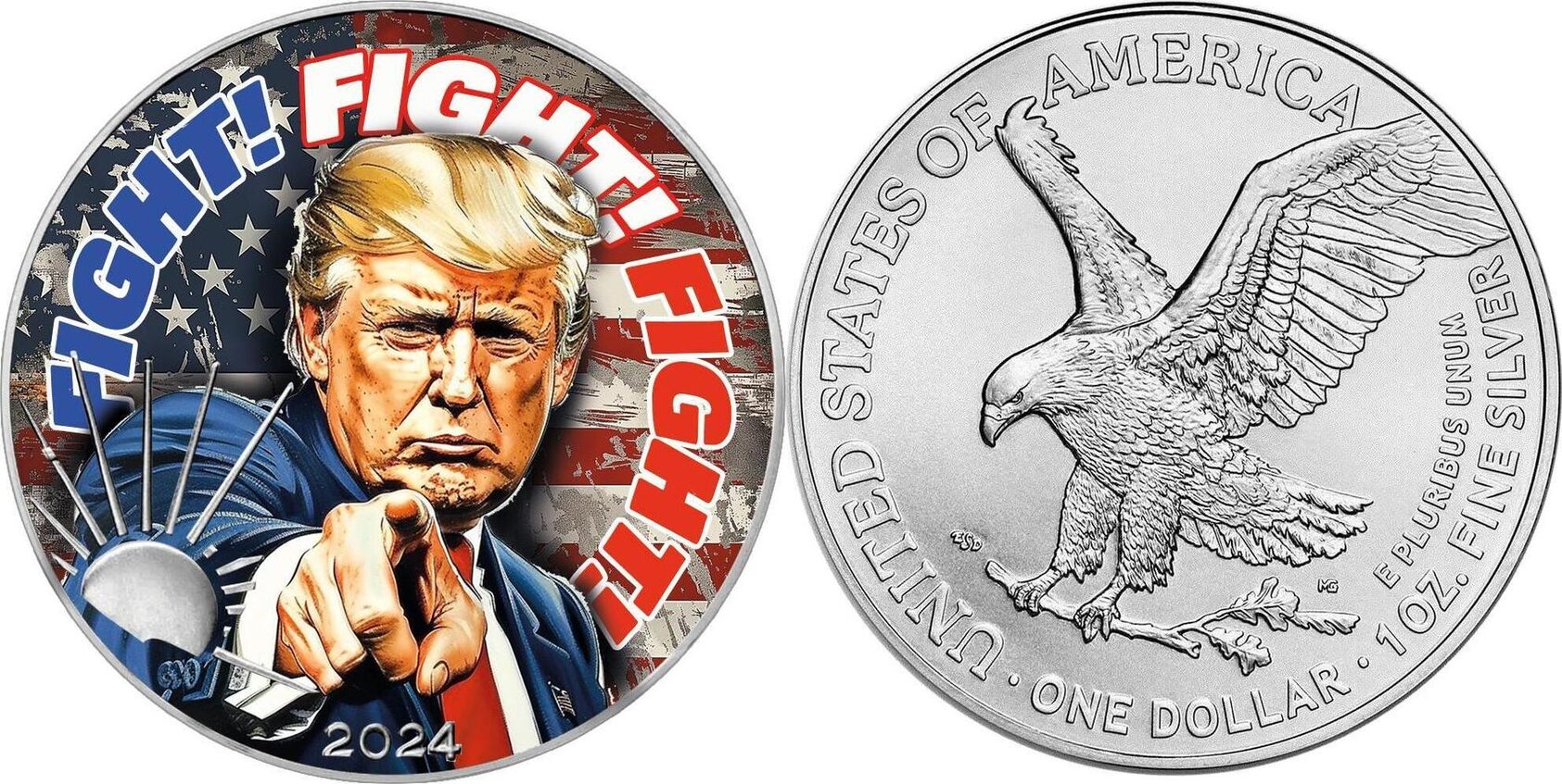 United States 1 Dollar FIGHT FIGHT FIGHT Donald Trump 1 Oz Silver Coin ...
