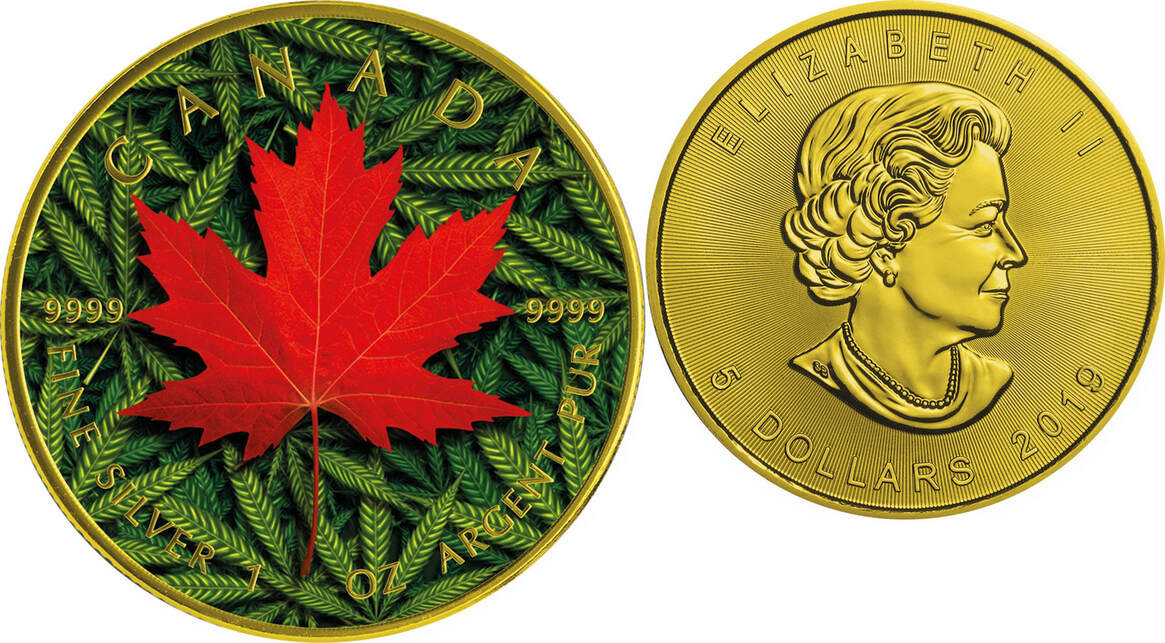 5 Dollars MARIJUANA Cannabis Maple Leaf 1 Oz Silver Coin 5$ Canada 2019 ...
