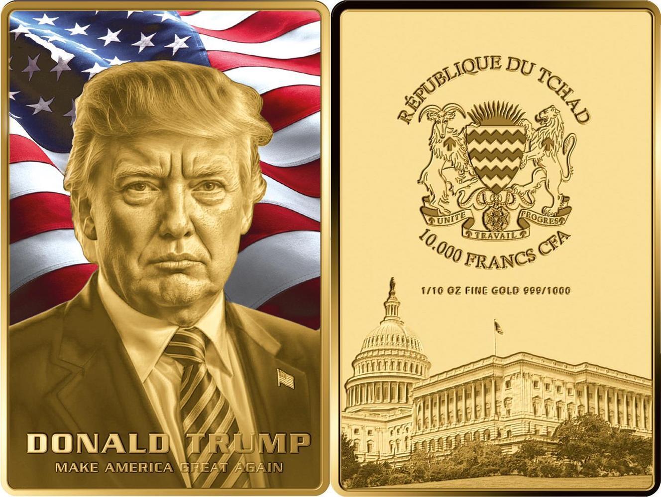DONALD TRUMP 1/10 Oz Gold Coin 10000 Francs Chad 2024 | MA-Shops