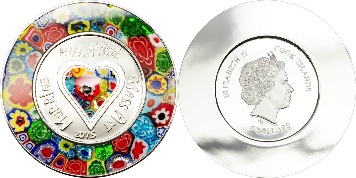 5 Dollars MURRINE MILLEFIORI GLASS ART Venetian Murano Silver Proof ...