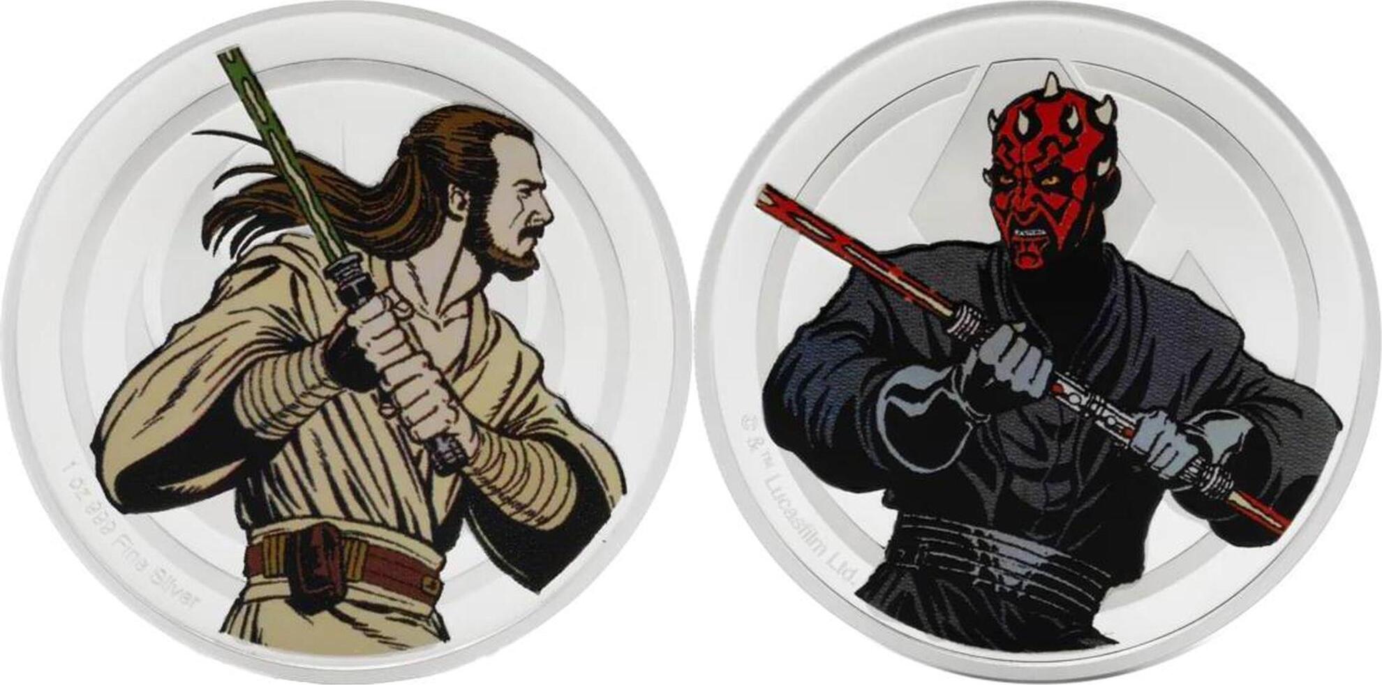 QUI-GON JINN VS DARTH MAUL Star Wars Good and Evil 1 Oz Silver Medal ...