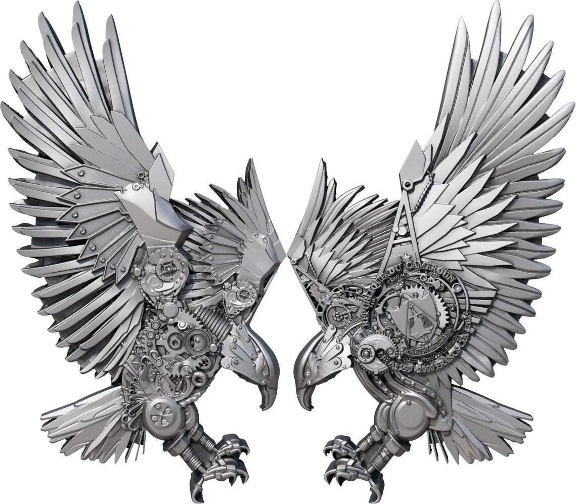 MECH EAGLE Steampunk Allegiance Antiqued 2 Oz Silver Coin 2000 Francs ...