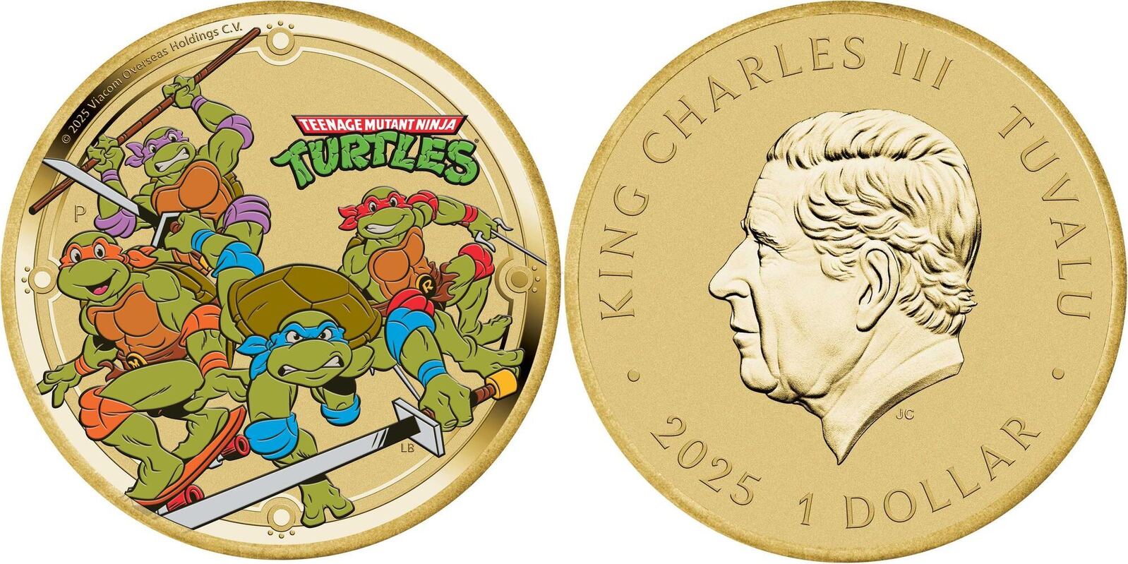 1 Dollar TEENAGE MUTANT NINJA TURTLES Metal Coin 1$ Tuvalu 2025 BU ...