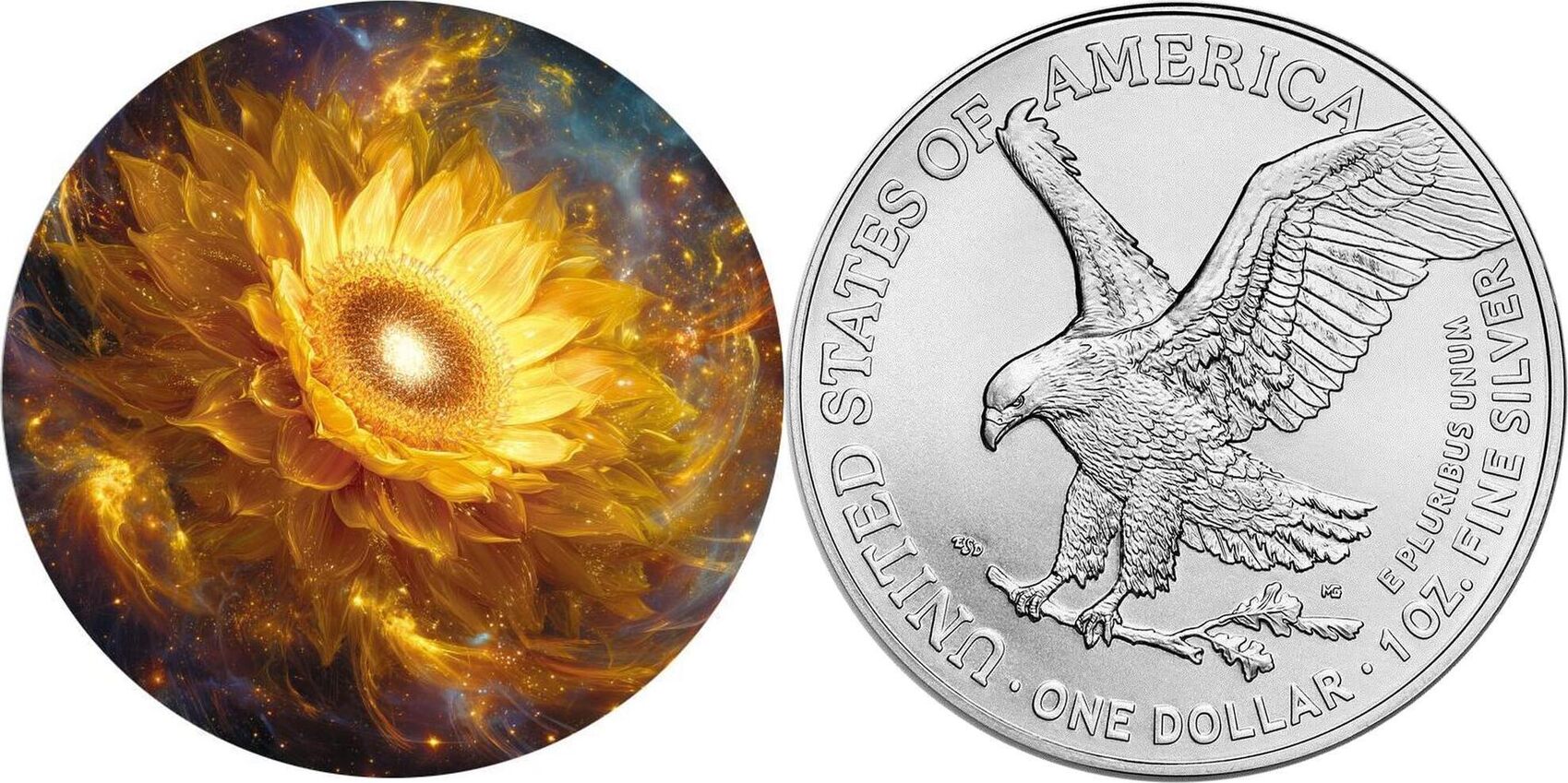 United States 1 Dollar SUNFLOWER Flowers of Life 1 Oz Silver Coin 1 ...
