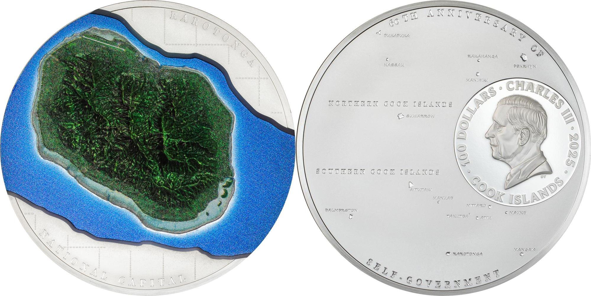 100 Dollars 60 YEARS OF SELF-GOVERNMENT Rarotonga 1 Kg Kilo Silver Coin ...