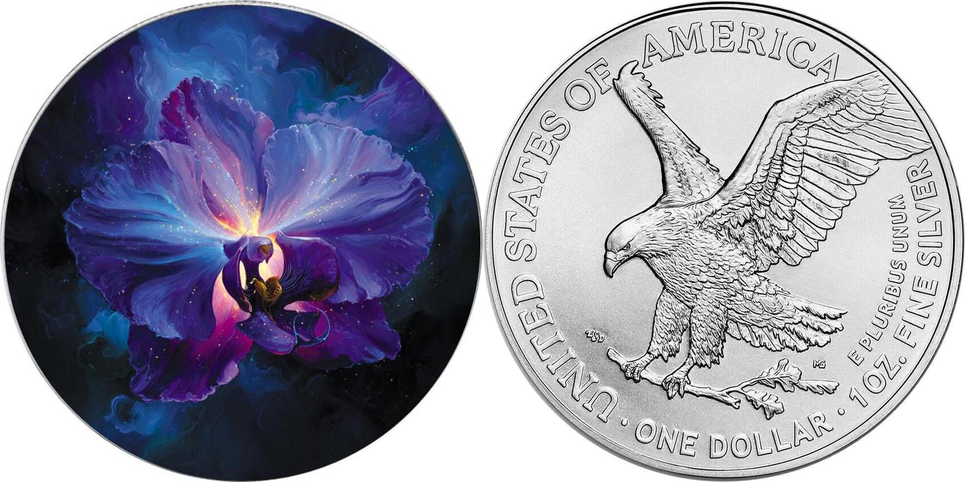 United States 1 Dollar ORCHID Flowers of Life 1 Oz Silver Coin 1$ USA ...