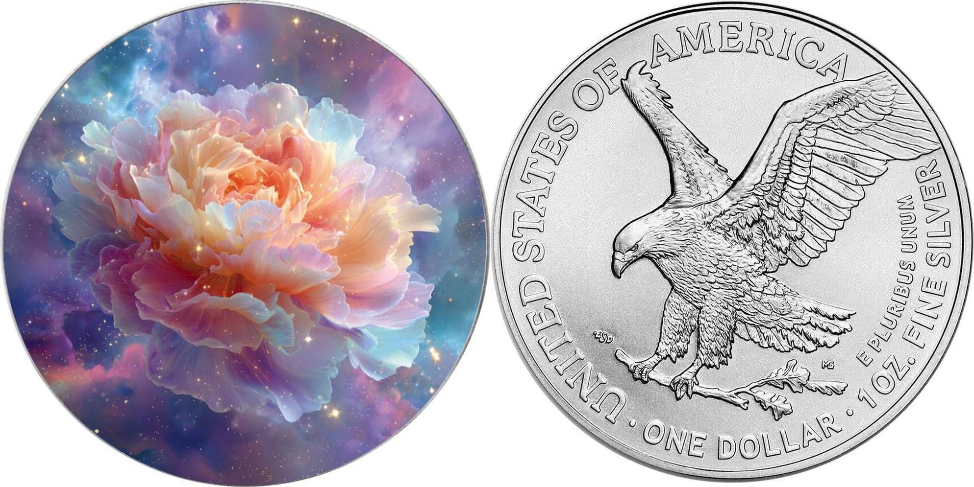 United States 1 Dollar PEONY Flowers of Life 1 Oz Silver Coin 1$ USA ...
