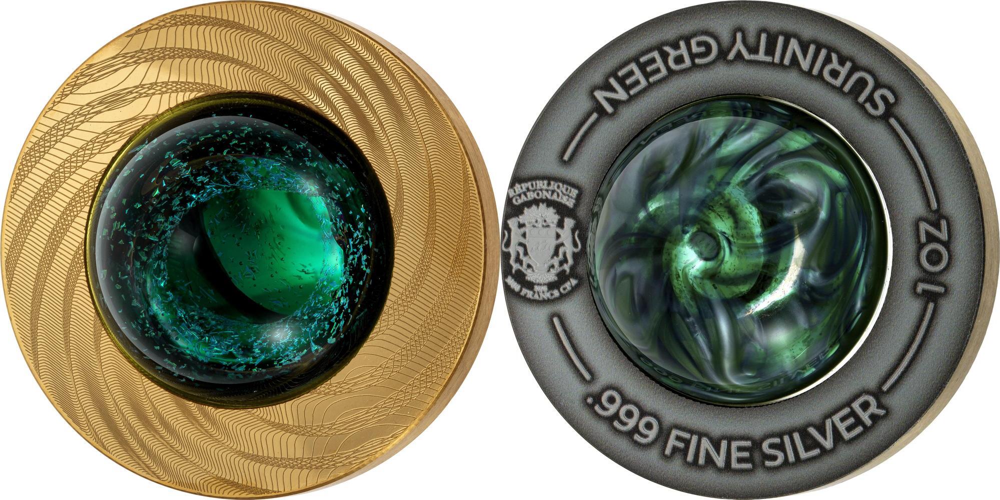 SURINITY GREEN 1 Oz Silver Coin 1000 Francs Gabon 2025 Antique Finish ...