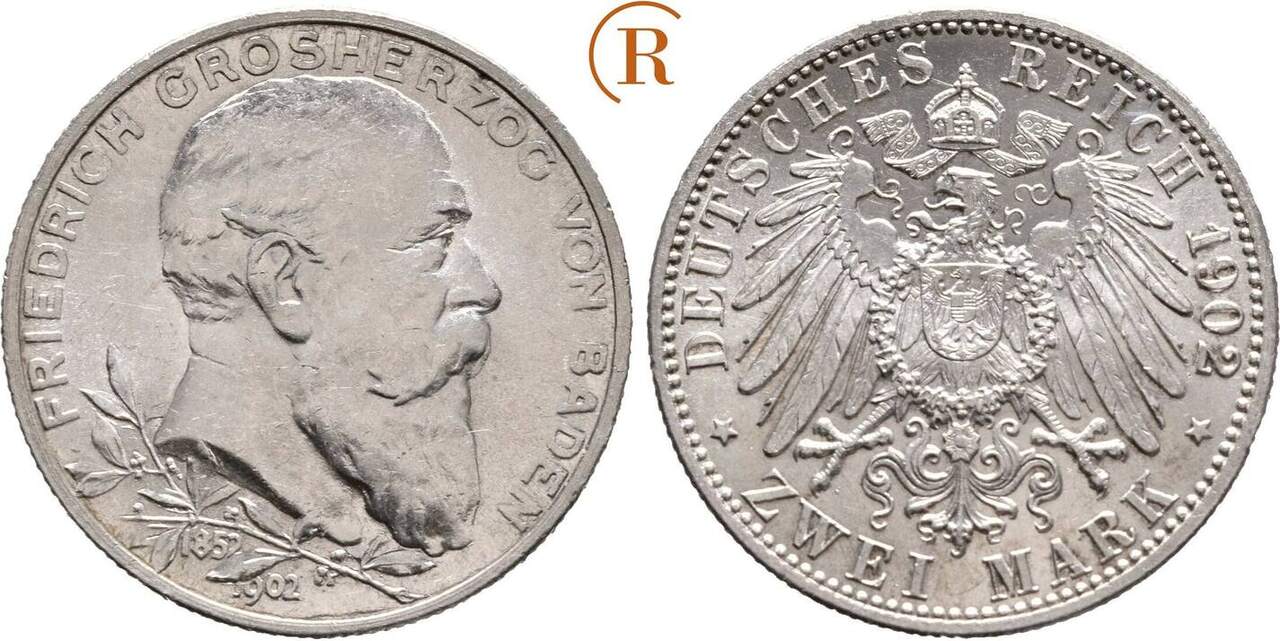 Kaiserreich: Baden: 2 Mark Regierungsjubiläum 1902 Friedrich I, 1856 ...