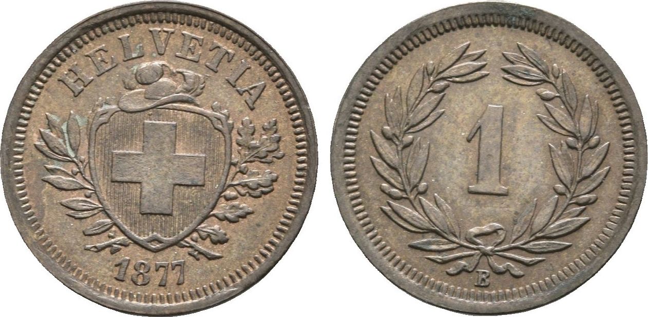 Schweiz: 1 Rappen 1877 B vz-st/vz | MA-Shops