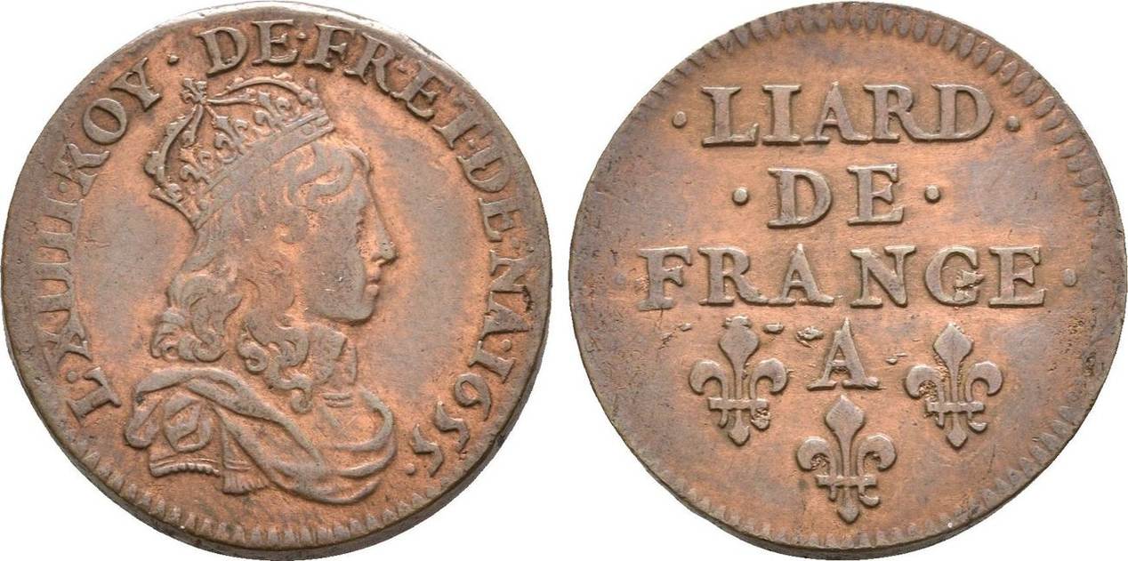Frankreich: Liard Paris 1655 Ludwig XIV, 1643-1715: ss-vz | MA-Shops