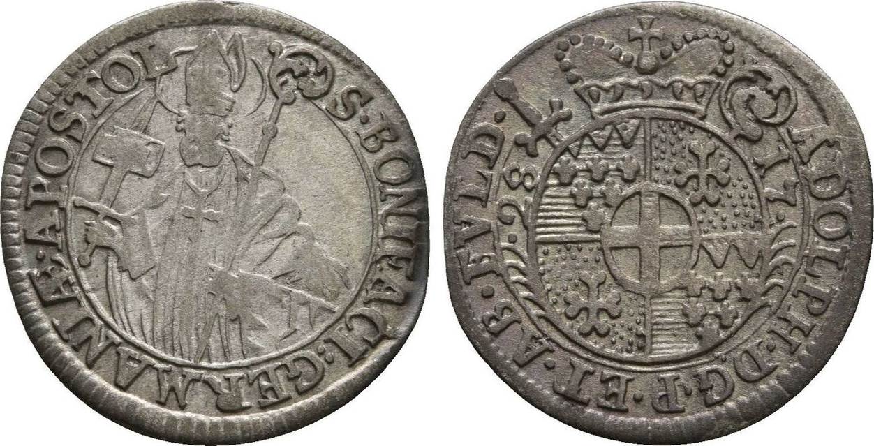 Fulda Bistum: Groschen 1728 Adolf von Dalberg, 1726-1737: ss/ss+ | MA-Shops