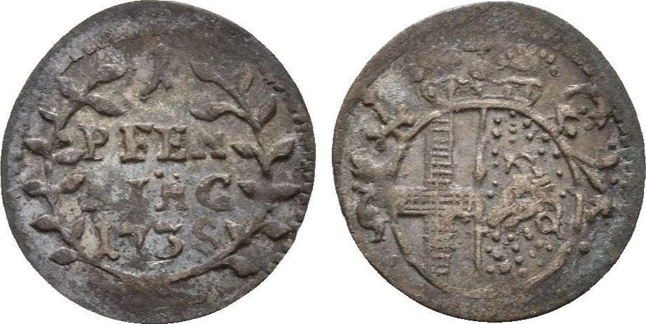 Fulda: 1 Pfennig 1738 Amand von Buseck, 1737-1756: ss-vz | MA-Shops