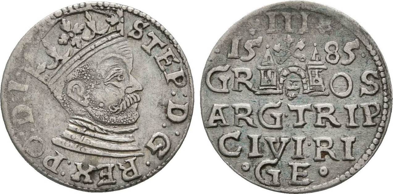 Polen Riga Stadt: 3 Gröscher Riga 1585 Stephan Bathory, 1576 - 1586 ...