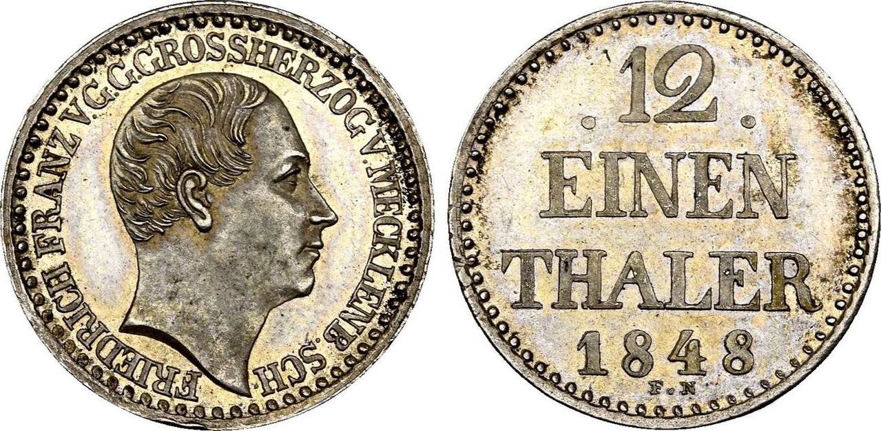 Mecklenburg Schwerin: 1/12 Taler 1848 Friedrich Franz II, 1842-1883 ...