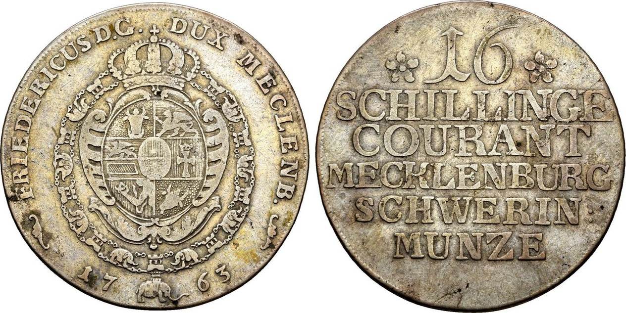 Mecklenburg Schwerin: 16 Schilling Schwerin 1763 Friedrich, 1756-85: ss seltener Jahrgang ...
