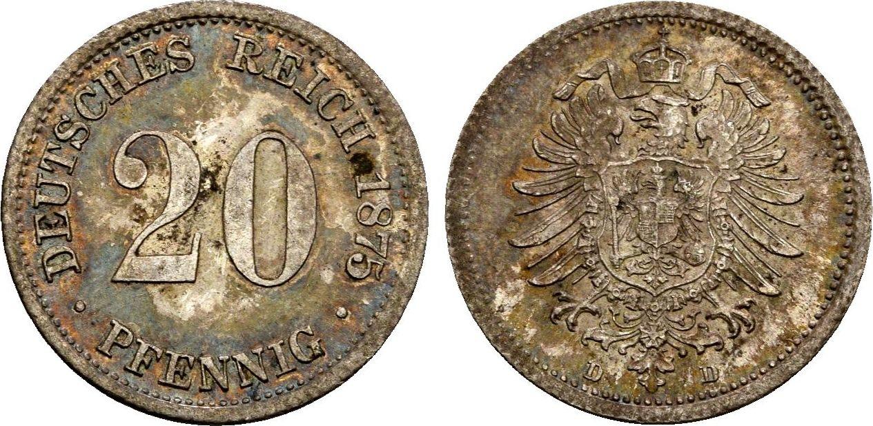 Deutschland Kaiserreich 20 Pfennige 1875 D vz | MA-Shops