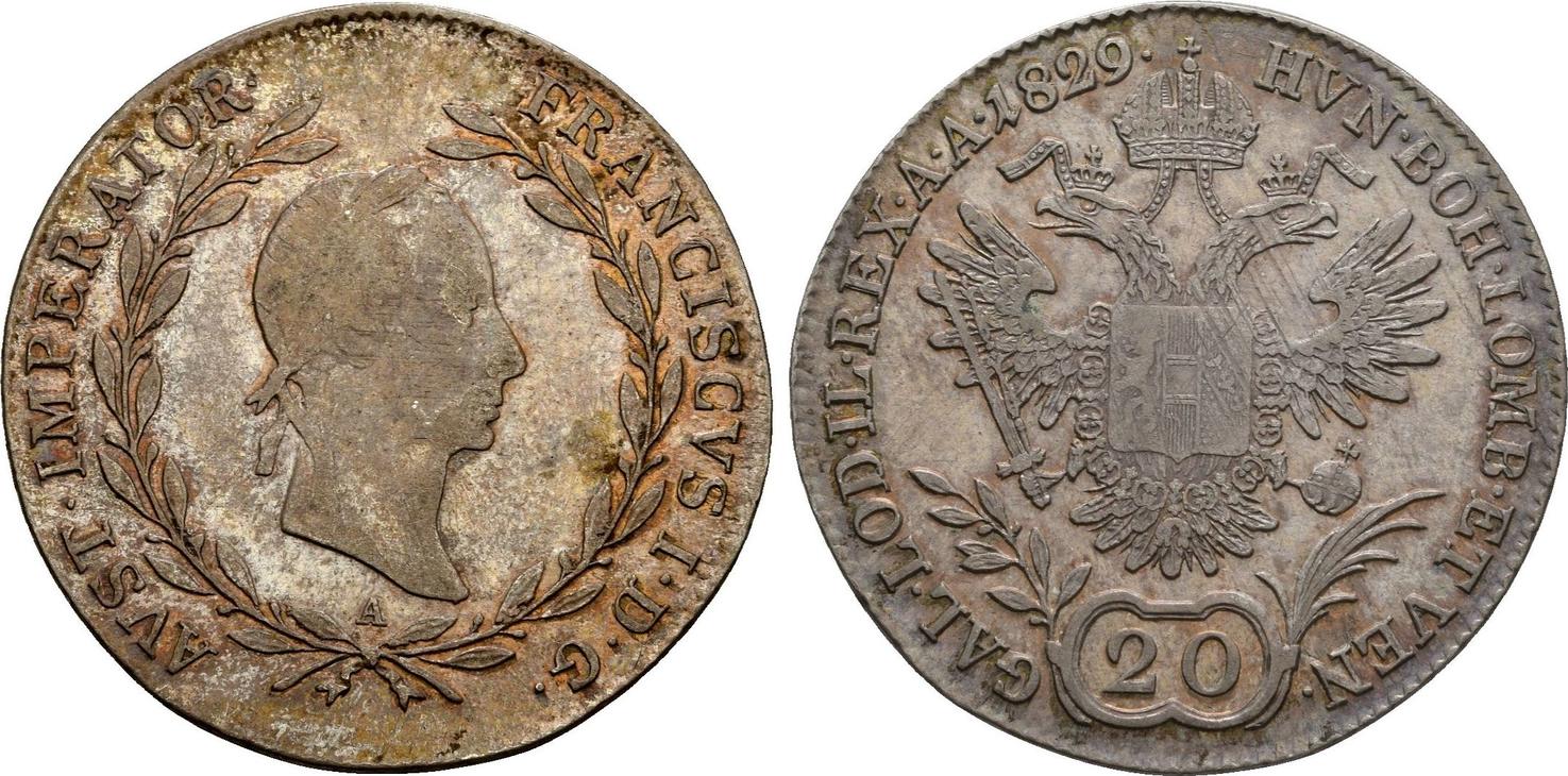 Habsburg 20 Kreuzer 1829 A Franz II.1792-1835 vz/vz-st Patina Wien | MA-Shops