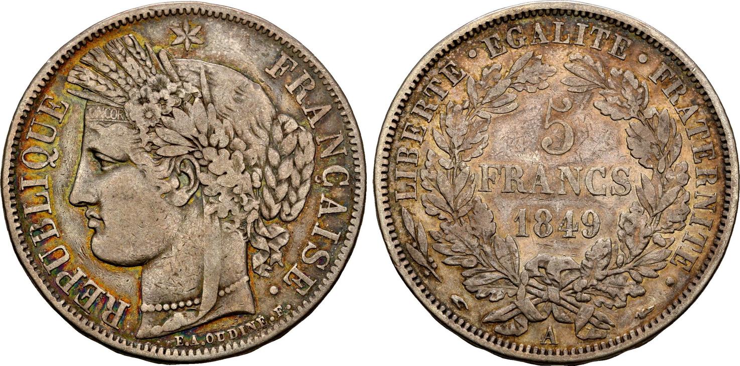 Frankreich 5 Francs 1849 A 2.Republik 1848-1852 ss Paris | MA-Shops