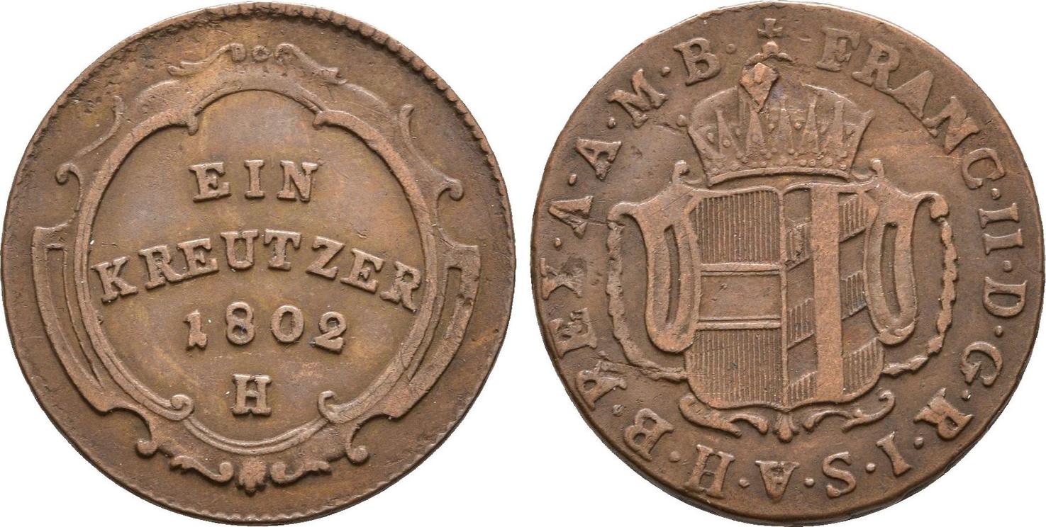 Habsburg 1 Kreuzer 1802 H Franz II.1792-1835 ss-vz Günzburg | MA-Shops