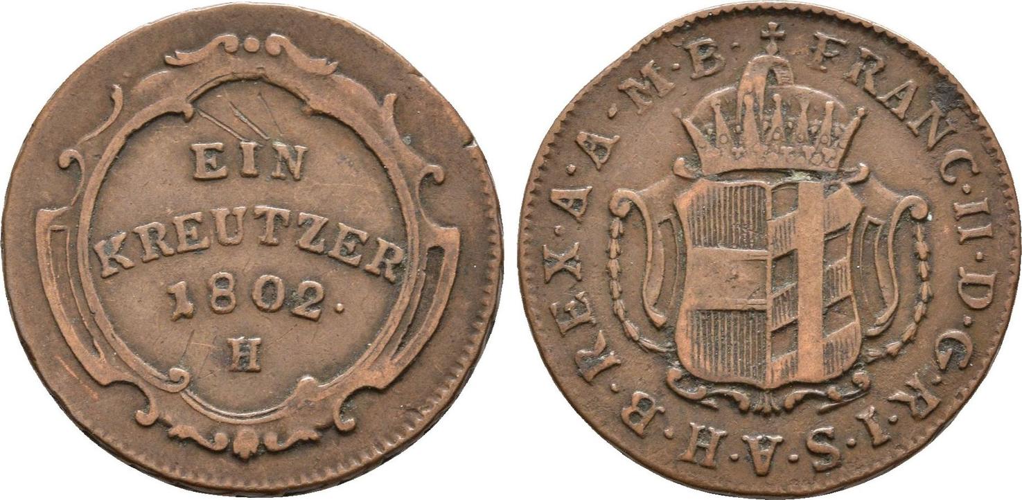 Habsburg 1 Kreuzer 1802 H Franz II.1792-1835 ss Günzburg | MA-Shops