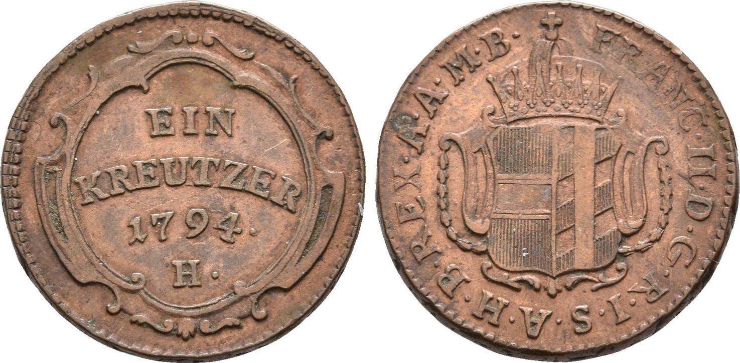 Habsburg 1 Kreuzer 1794 H Franz II.1792-1835 ss+ Günzburg | MA-Shops
