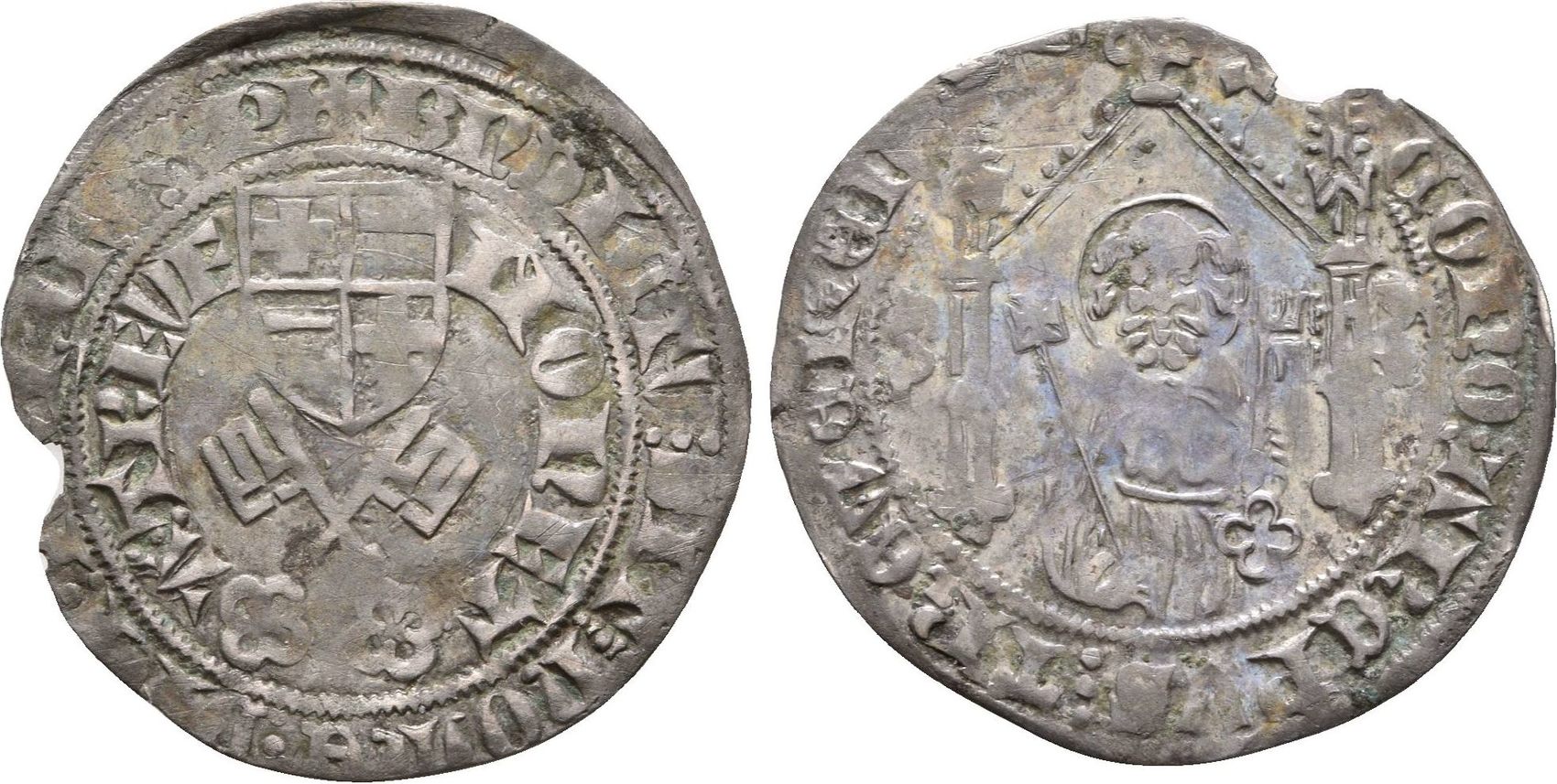 Trier Bistum Doppelschilling o.J.(1376) Kuno II.v.Falkenstein 1362-1388 ss+ Trier Randfehler R ...