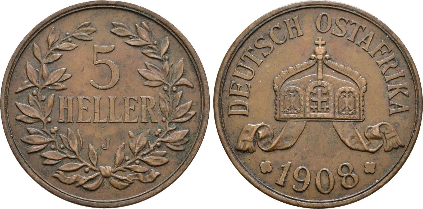 Deutsch Ostafrika: 5 Heller 1908 J ss+ | MA-Shops