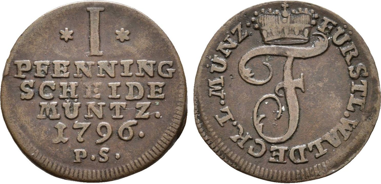 Waldeck 1 Pfennig 1796 PS Friedrich 1763-1812 ss Arolsen | MA-Shops