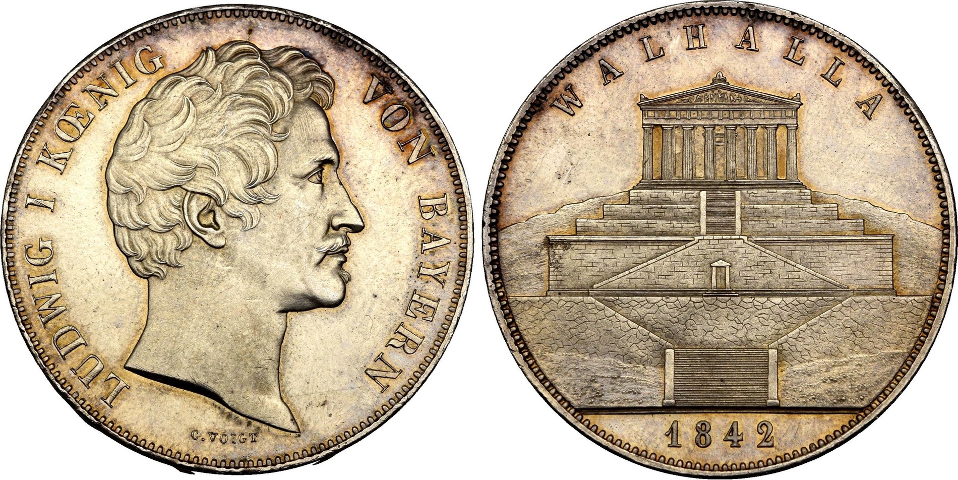 Bayern: Geschichtsdoppeltaler Walhalla 1842 Ludwig I, 1825-1848: Stempelglanz | MA-Shops