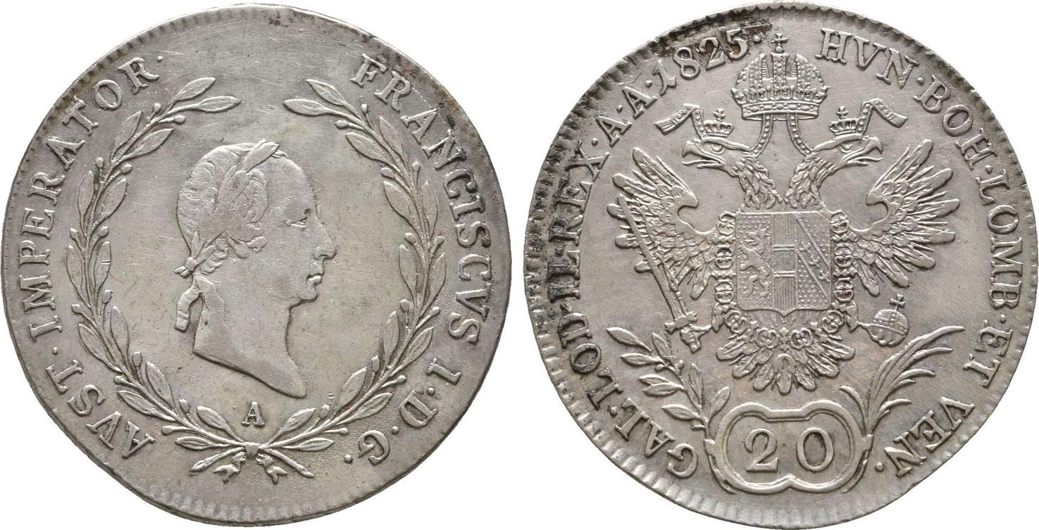 Habsburg: 20 Kreuzer Wien 1825 A Franz II, 1792-1835: ss-vz/vz | MA-Shops