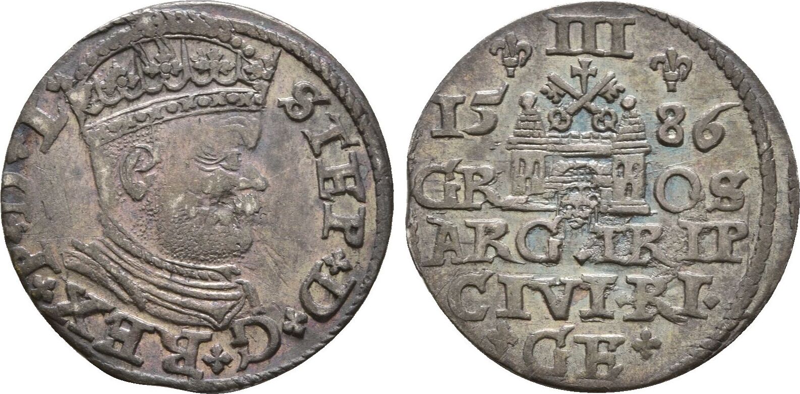 Polen Riga: 3 Gröscher 1586 Stephan Bathory, 1576-1586: vz schöne ...