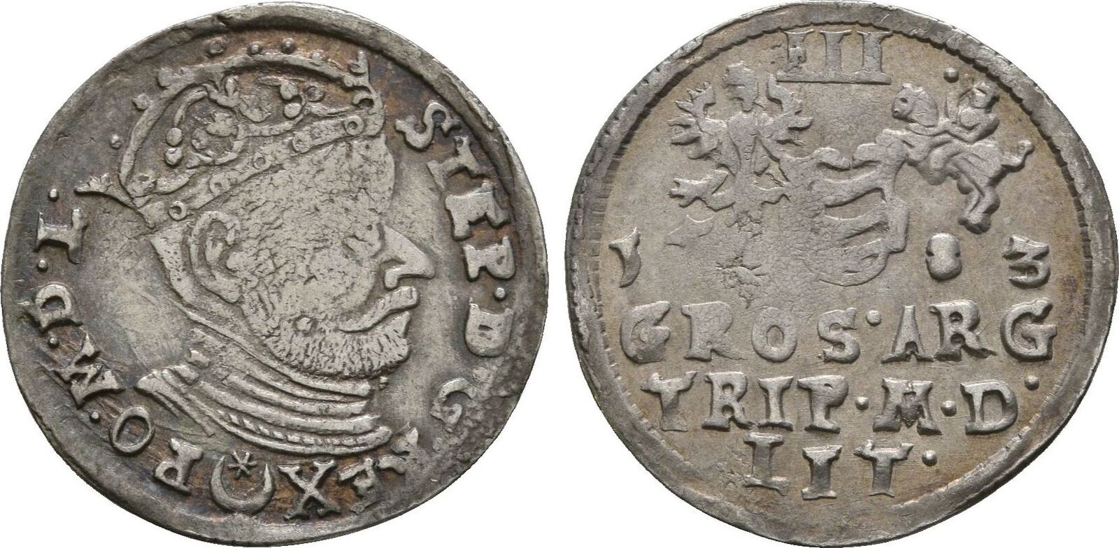 Polen Litauen: 3 Gröscher Vilnius 1583 Stephan Bathory, 1576-1586: ss ...