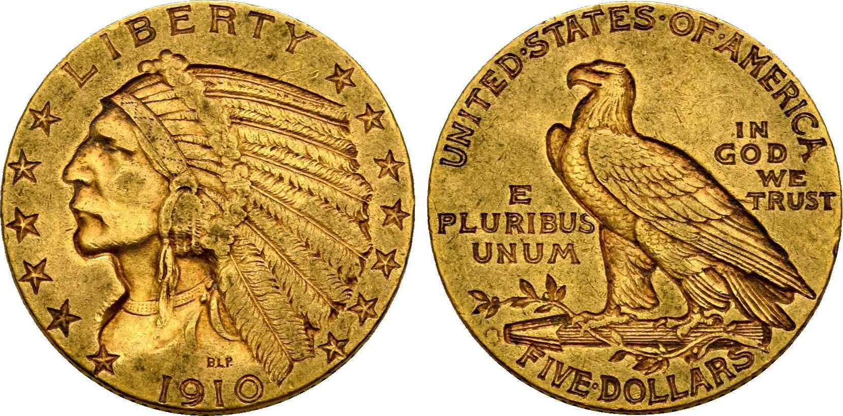 USA 5 Dollar GOLD 1910 Ss MA Shops