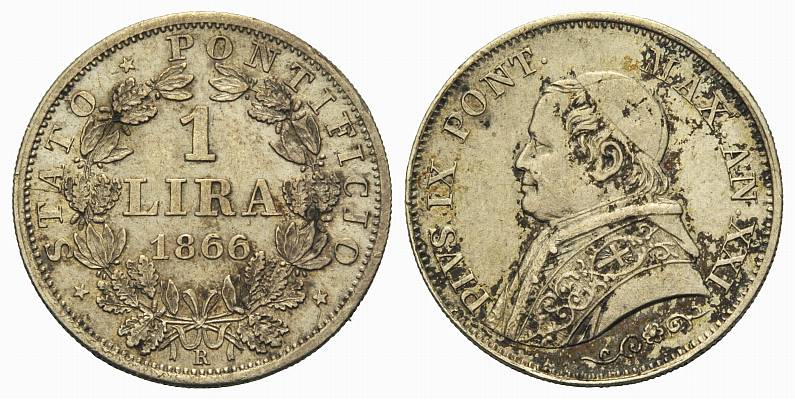 Vatikan: Pius IX., 1846-1878. Lira 1866 Rom. ss-vz | MA-Shops