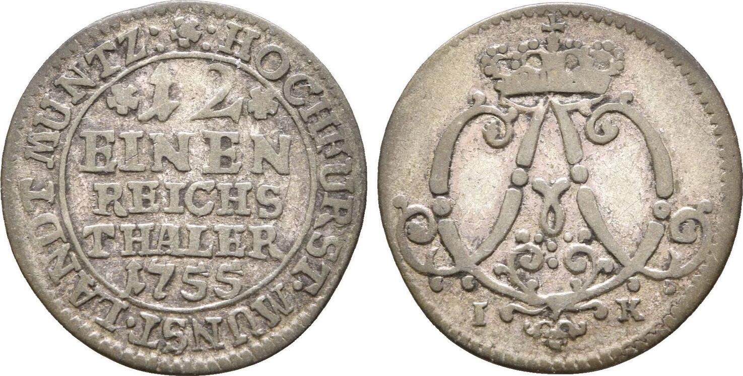 Münster Bistum: 1/12 Taler 1755 Clemens August von Bayern, 1719-1761 ...