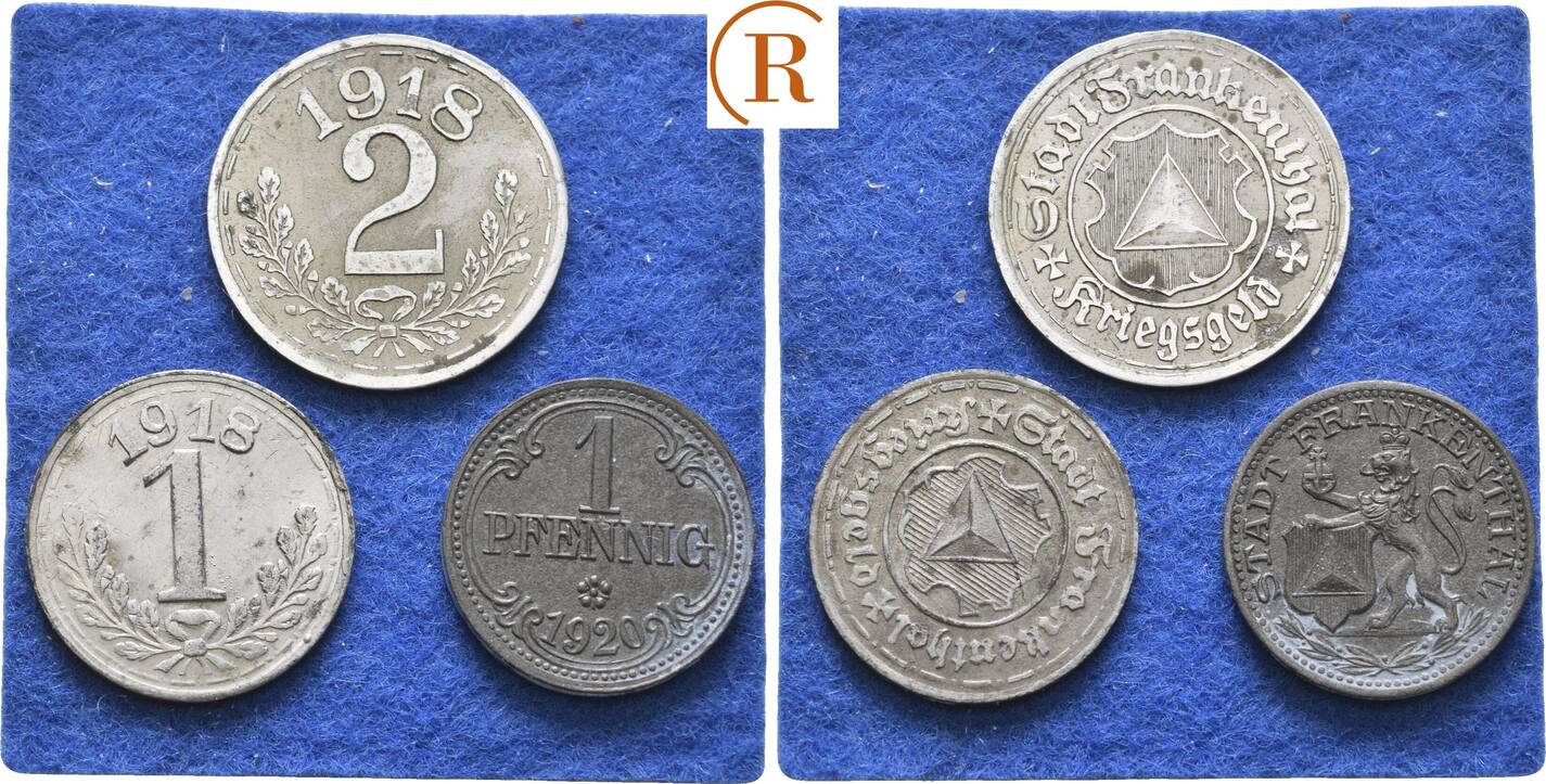 Kriegsgeld Frankenthal Stadt: Lot 3 Münzen 1918, 1920 2x ss 2x, ss-vz ...