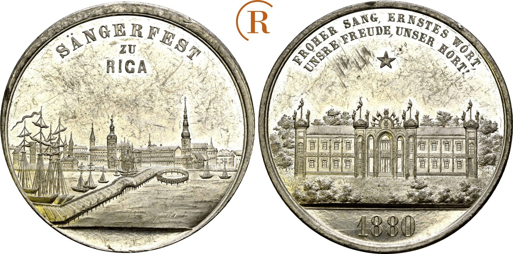 Baltikum Riga Stadt: Zinnmedaille Stadtansicht 1880 vz+ | MA-Shops