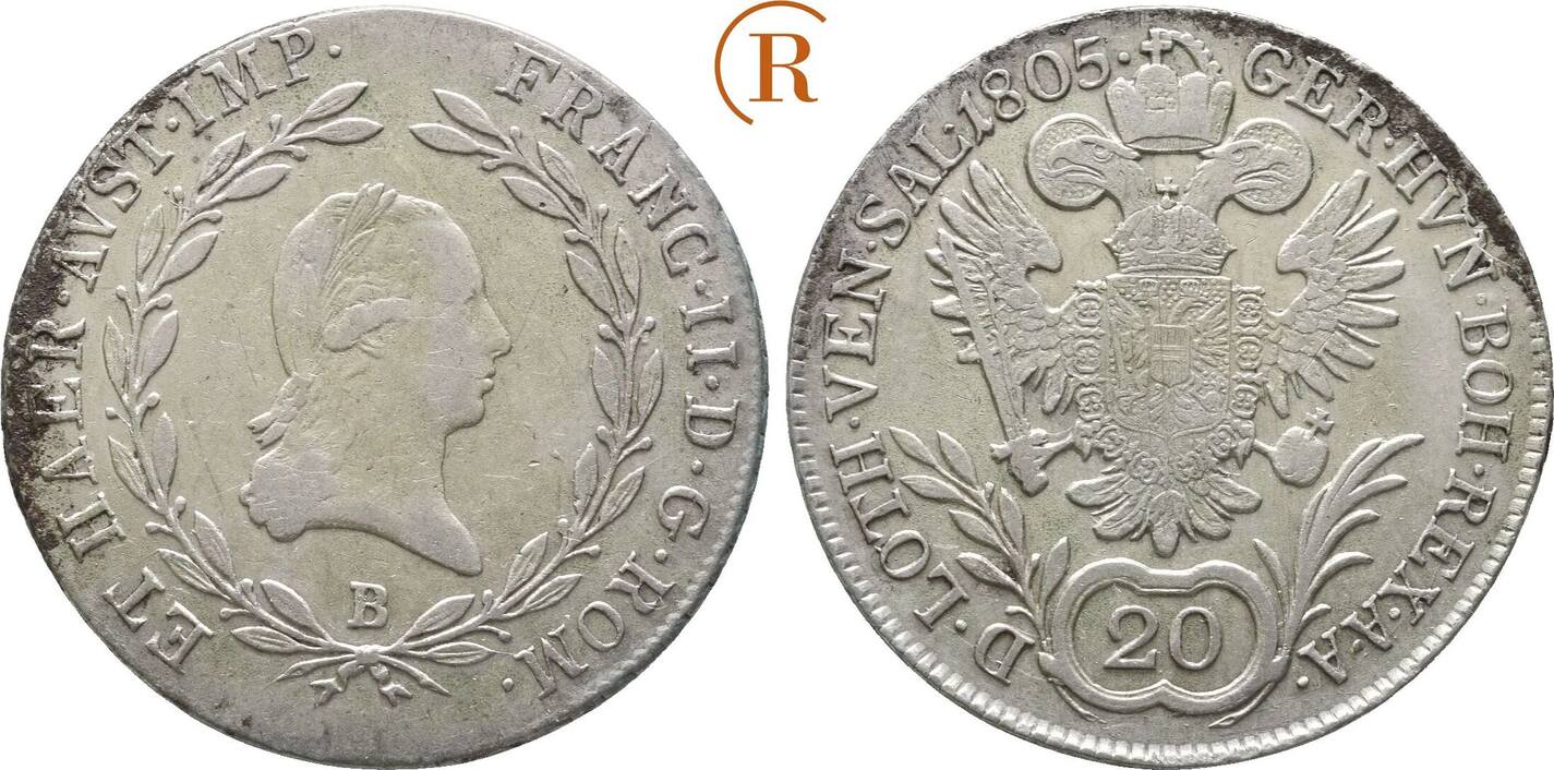 Habsburg: 20 Kreuzer Kremnitz 1805 B Franz II, 1792-1835: ss-vz kleiner Kratzer | MA-Shops