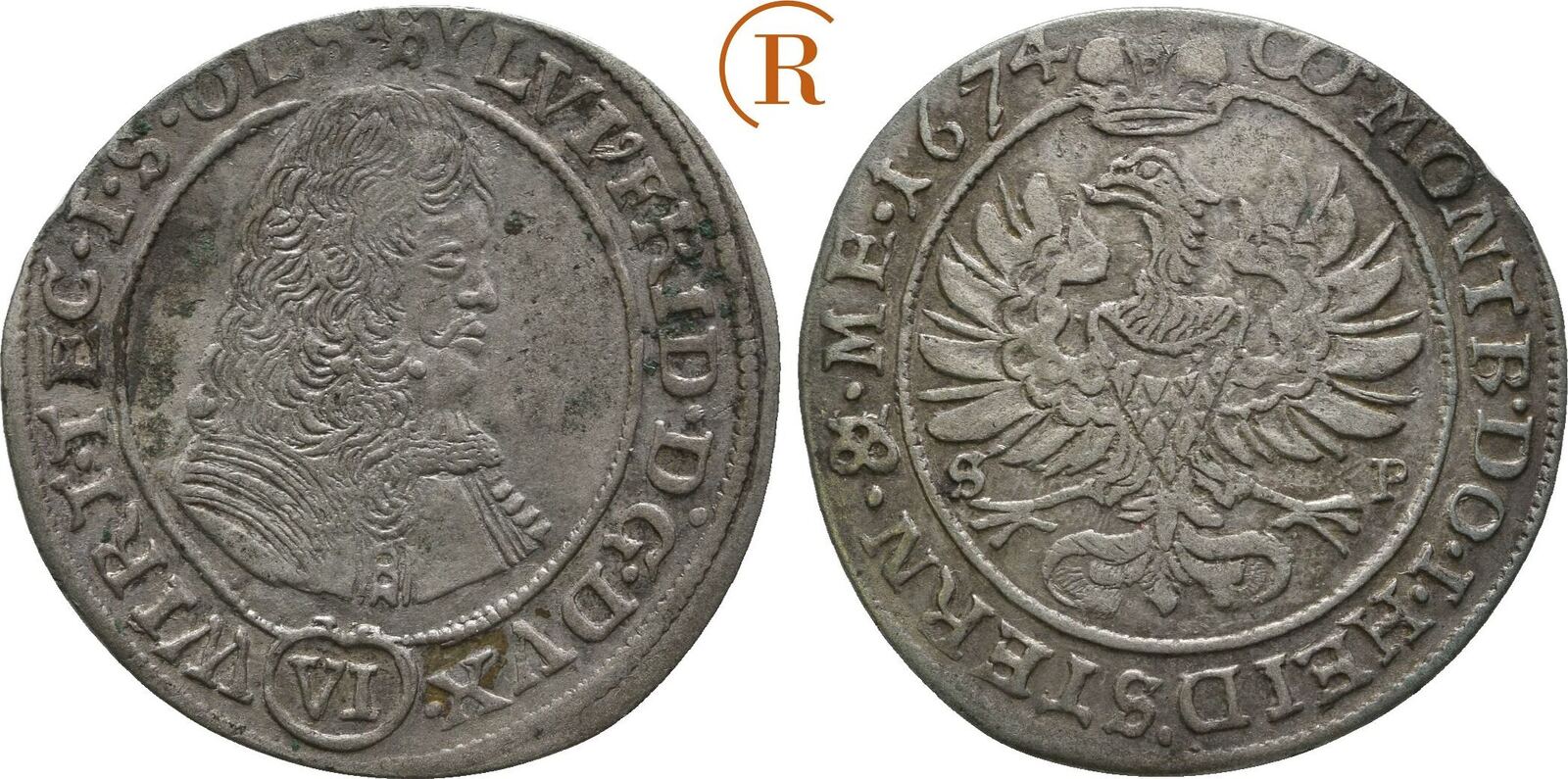 Schlesien Württemberg Öls: 6 Kreuzer 1674 SP Sylvius Friedrich, 1664 ...