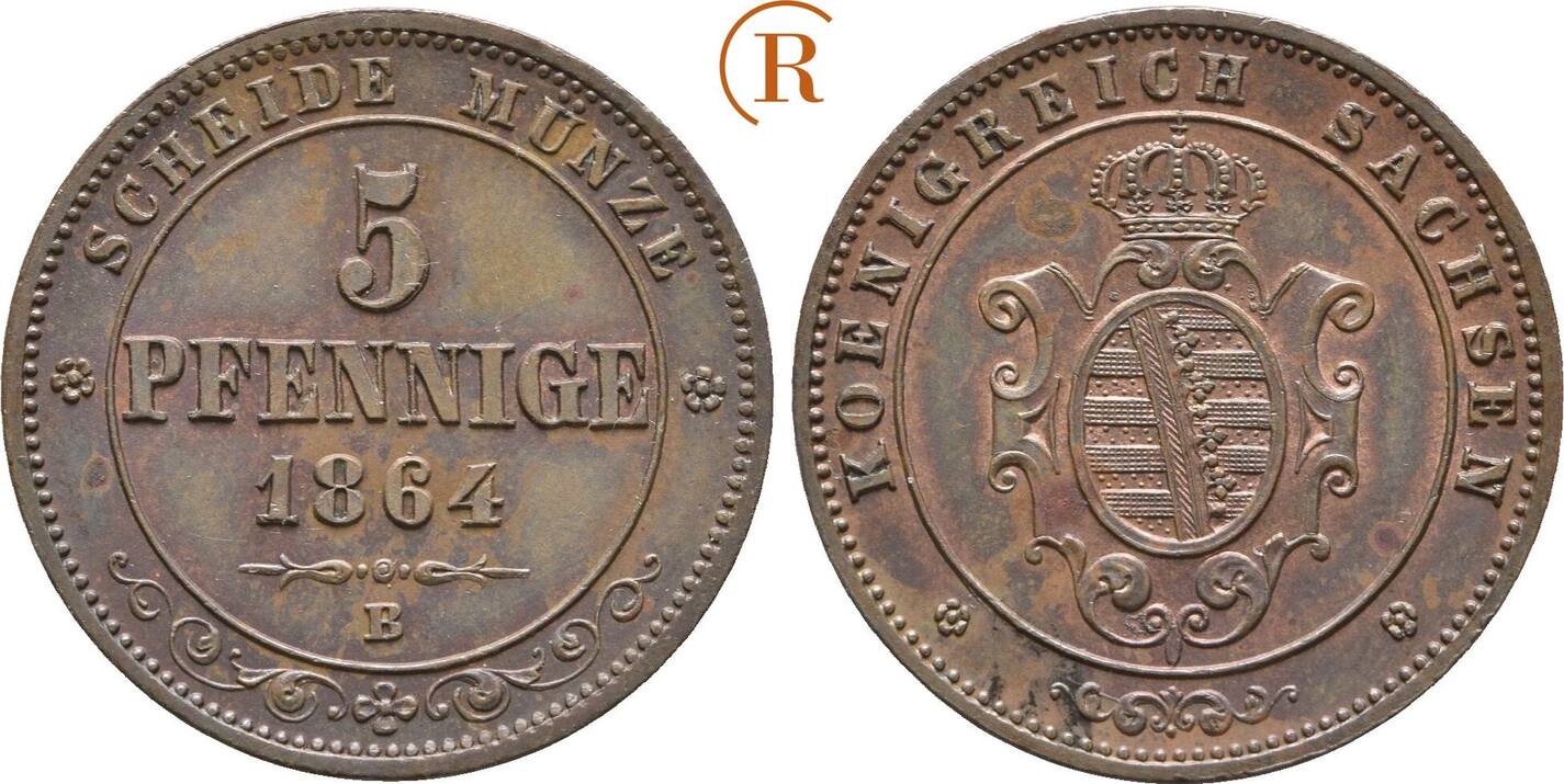 Sachsen: 5 Pfennig 1864 B Johann, 1854-1873: vz+ | MA-Shops