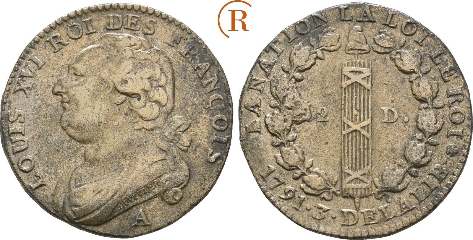 Frankreich: 12 Deniers Paris 1791 A Constitution, 1791-1792: ss+ | MA-Shops