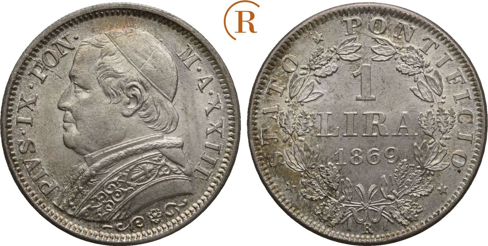 Vatikan: 1 Lira Rom 1869 R Pius IX, 1846-1878: fast st | MA-Shops