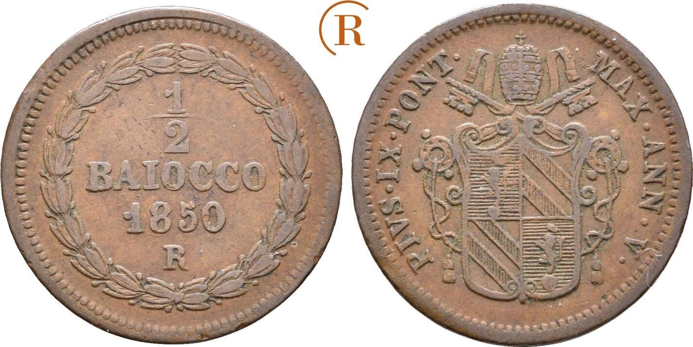 Vatikan: 1/2 Baiocco Rom 1850 R Pius IX, 1846-1878: ss | MA-Shops