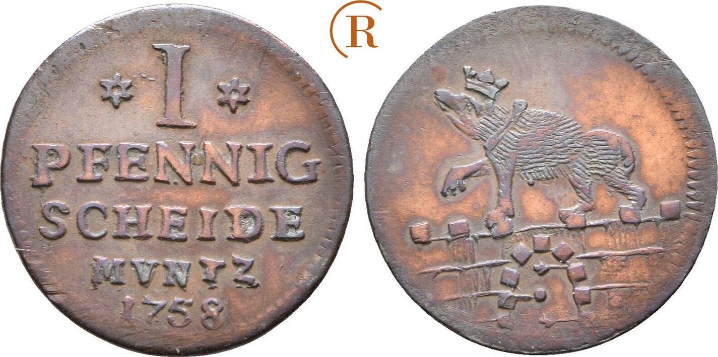 Anhalt Bernburg: 1 Pfennig 1758 Viktor Friedrich, 1721-1765: f.vz ...