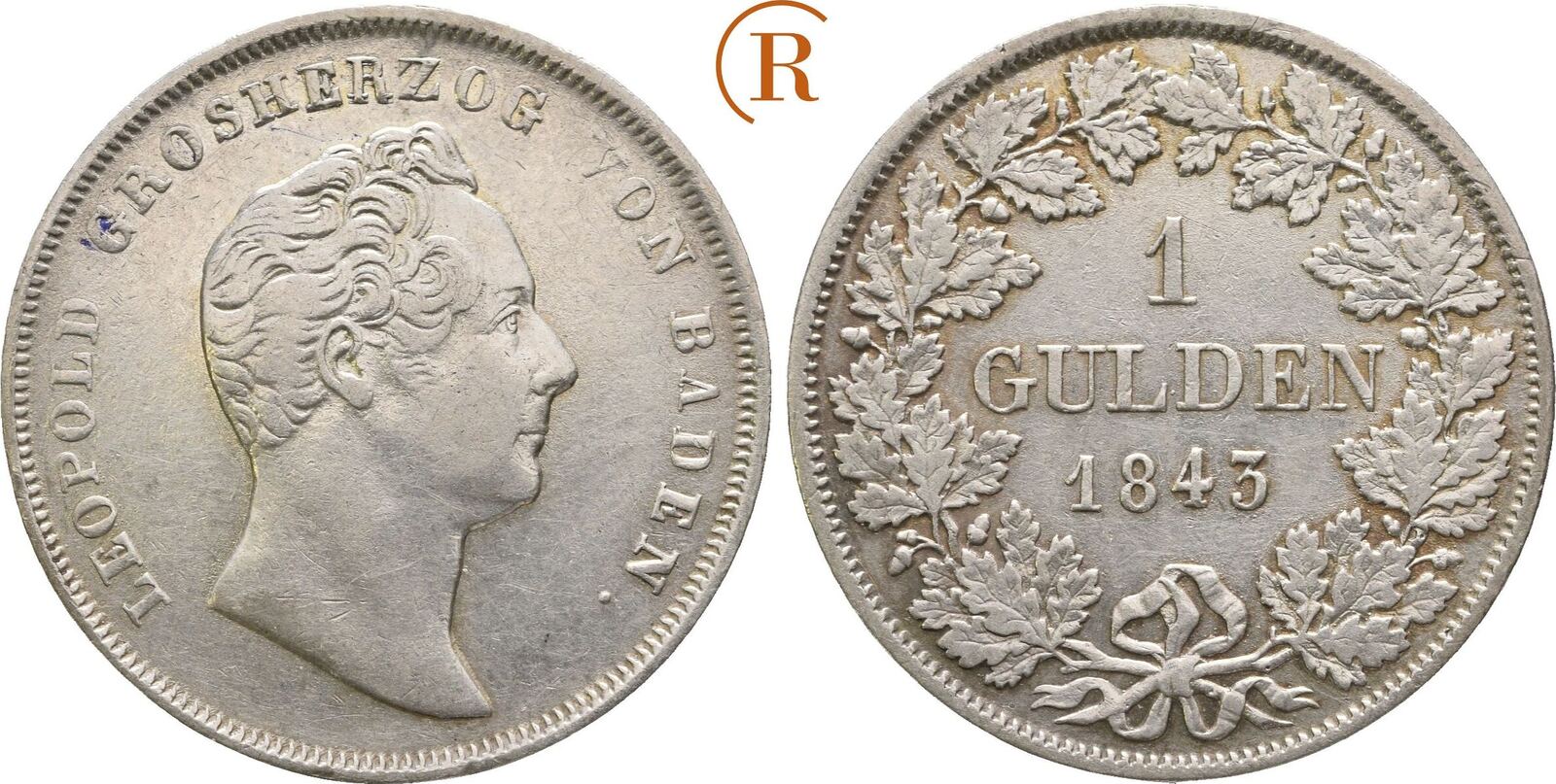 Baden: 1 Gulden 1843 Leopold, 1830-1852: ss+ Henkelspur | MA-Shops